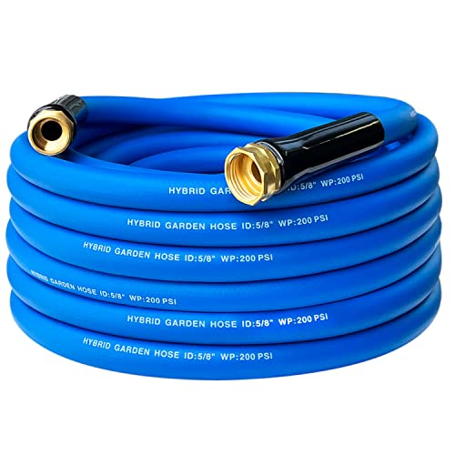 DayisTools Heavy Duty Hybrid Garden Hose 50ft, Flexible Kink Resistant Water Hose 5/8 IN x 50 Feet, Lightweight, Super Strong, All-weather, Burst 600 PSI, 3/4 IN GHT Solid Brass Fittings, Blue