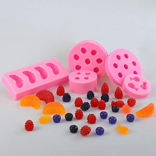 5Pcs Fruit Shaped Jelly Molds, 3D Mini Pineapple Strawberry Orange Blueberry Mulberry Candle Silicone Fruit Mold for Cupcake Decorating, Soap, Chocolate