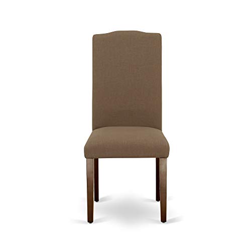 East West Furniture DOEN9-MAH-18 9-Pieces Modern Dinette Set-Dark Coffee Linen Fabric Chairs-Mahogany Finish 4 legs Hardwood Butterfly Leaf Rectangular Kitchen Table and Structure, 9