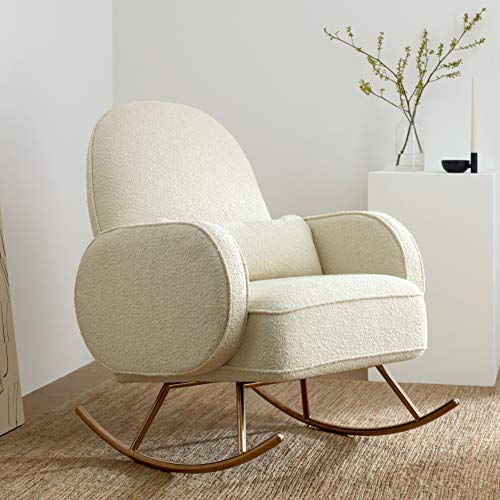 Nursery Works Compass Rocker in Ivory Boucle with Rose Gold Legs, Greenguard Gold and CertiPUR-US Certified