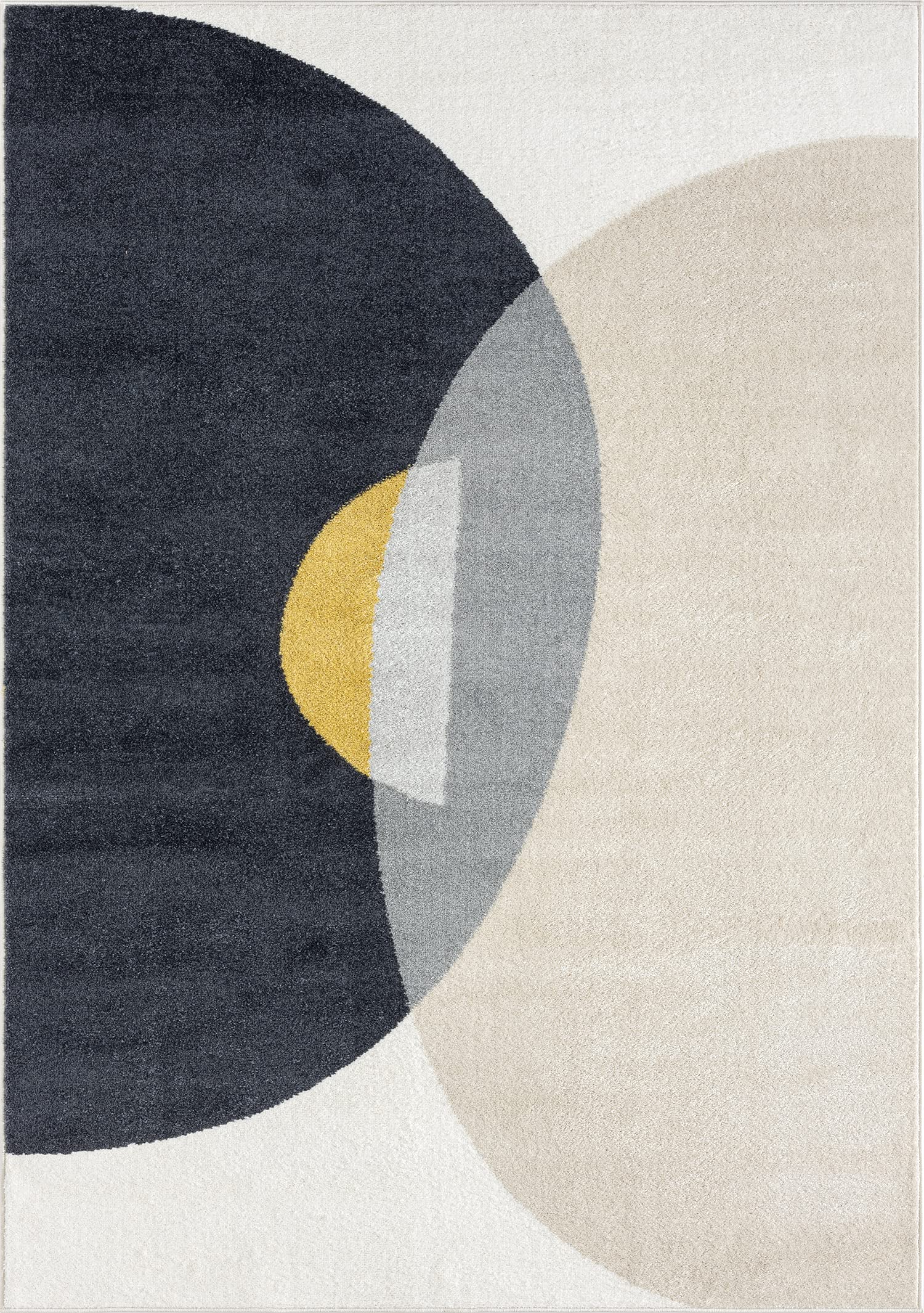 Abani Geometric Beige/Charcoal Yellow Area Rug - 8'x10' - Modern Half-Moon Design Mid-Century Deco - Easy to Clean - Durable for High Traffic Areas β Bedroom & Office - Medium Pile