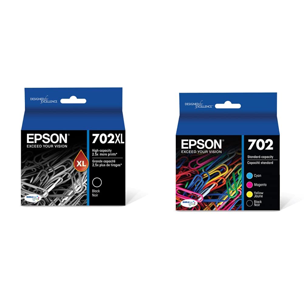 Epson T702120-BCS DURABrite Ultra Black and Color Combo Pack Standard Capacity Cartridge Ink & T702XL120-S DURABrite Ultra Black High Capacity Cartridge Ink