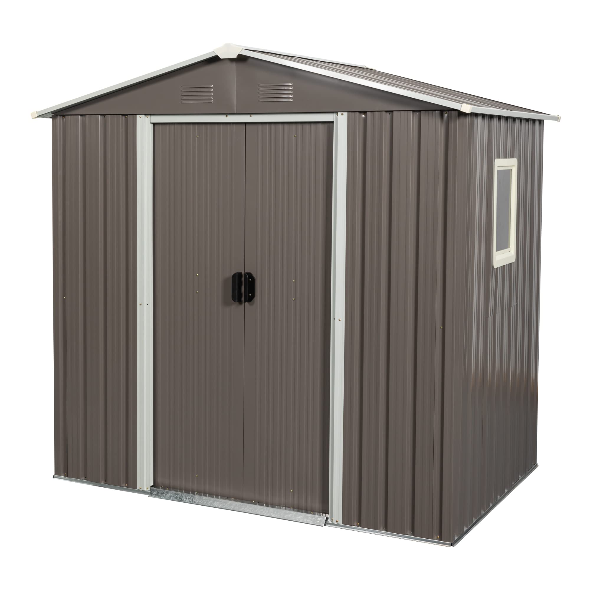 6 x 5 FT Outdoor Storage Shed, Metal Garden Shed with Floor Frame, Tool Shed Outdoor Storage with Lockable Sliding Doors & Window & Air Vents, Storage House Waterproof for Backyard, Lawn, Gray