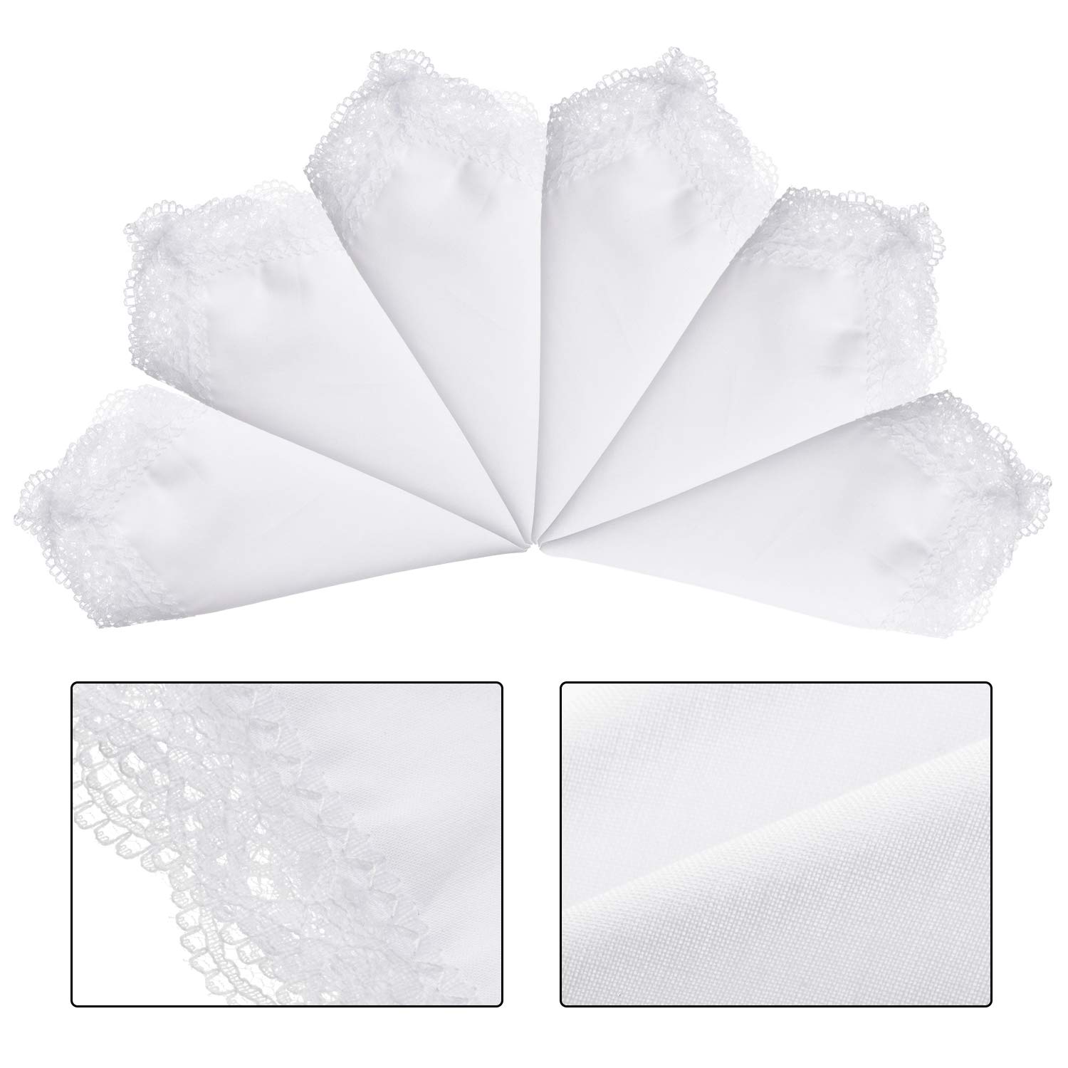 24 Pieces Ladies Handkerchief with Lace Pure White with Lace Edge Handkerchief for Women (Style A)