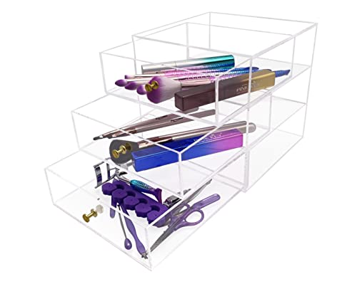 Creative Planet Acrylic Drawer Organizer Storage Drawers for Jewelry Makeup Hair Accessories Cosmetics Sunglasses Toiletries (3-Level-7"x7"x7"-Transparent)