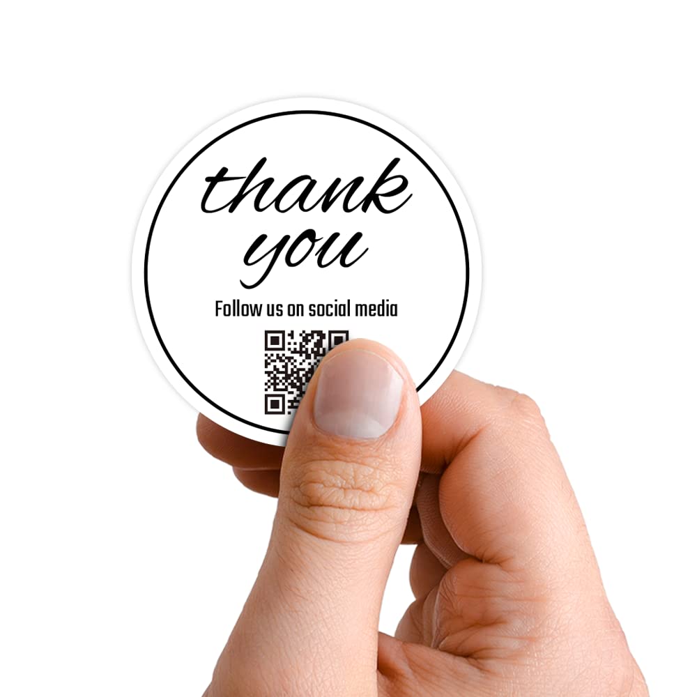DISONTAG 1.5",1000 pcs Thank You QR Stickers Roll,for Small Business,Guide Customers to Social Media,White