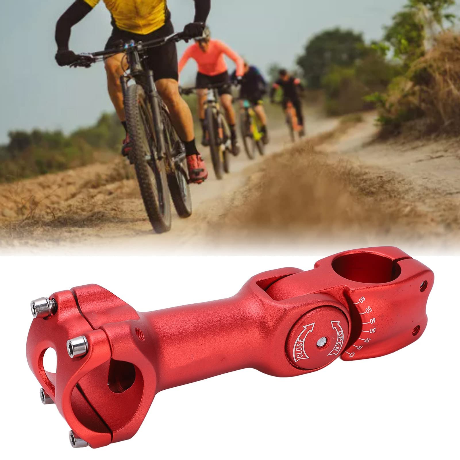 31.8 Bike Stem Replacement, 125mm 60 Degree Adjustable Mountain Bike Handlebar Stem Riser for Road Cycling(red)