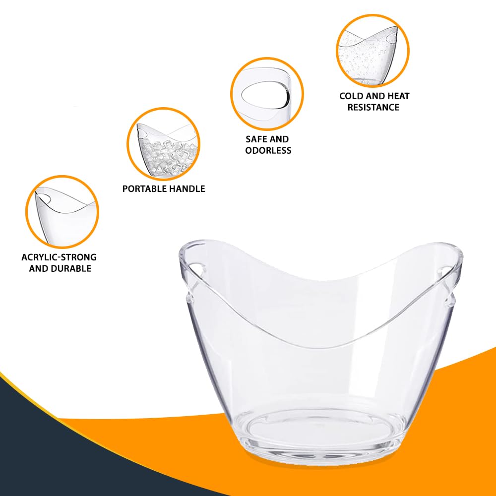 3.5 Liter Acrylic Large Serving Salad Bowl with Easy To Carry Handles Design and Tong - Snack Bowl For Serving Salad, Popcorns, Hosting, Picnics, Parties - Easy to Clean Beverage Tub