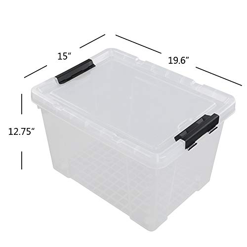 Pekky 50 Quart Clear Storage Containers/Bins with Lid,Wheels and Latching Handles, Large Rolling Storage Plastic Box Tote(4Packs)