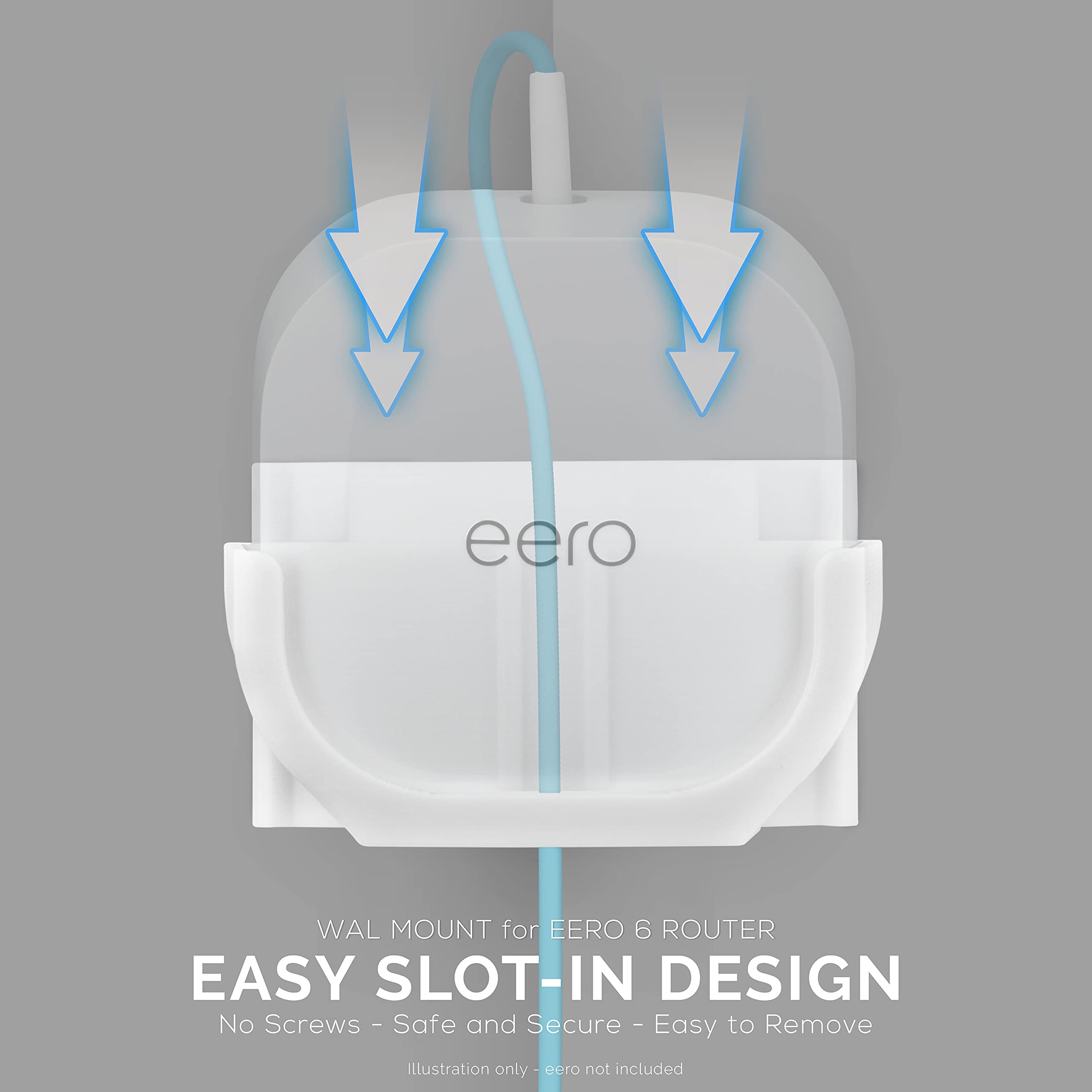 Screwless Wall Mount for Eero 6 Mesh WiFi Holder, Custom Design (NOT Compatible with Eero Pro 6 / Beacon), Strong VHB Adhesive, No Tools, No Mess, White by Brainwavz