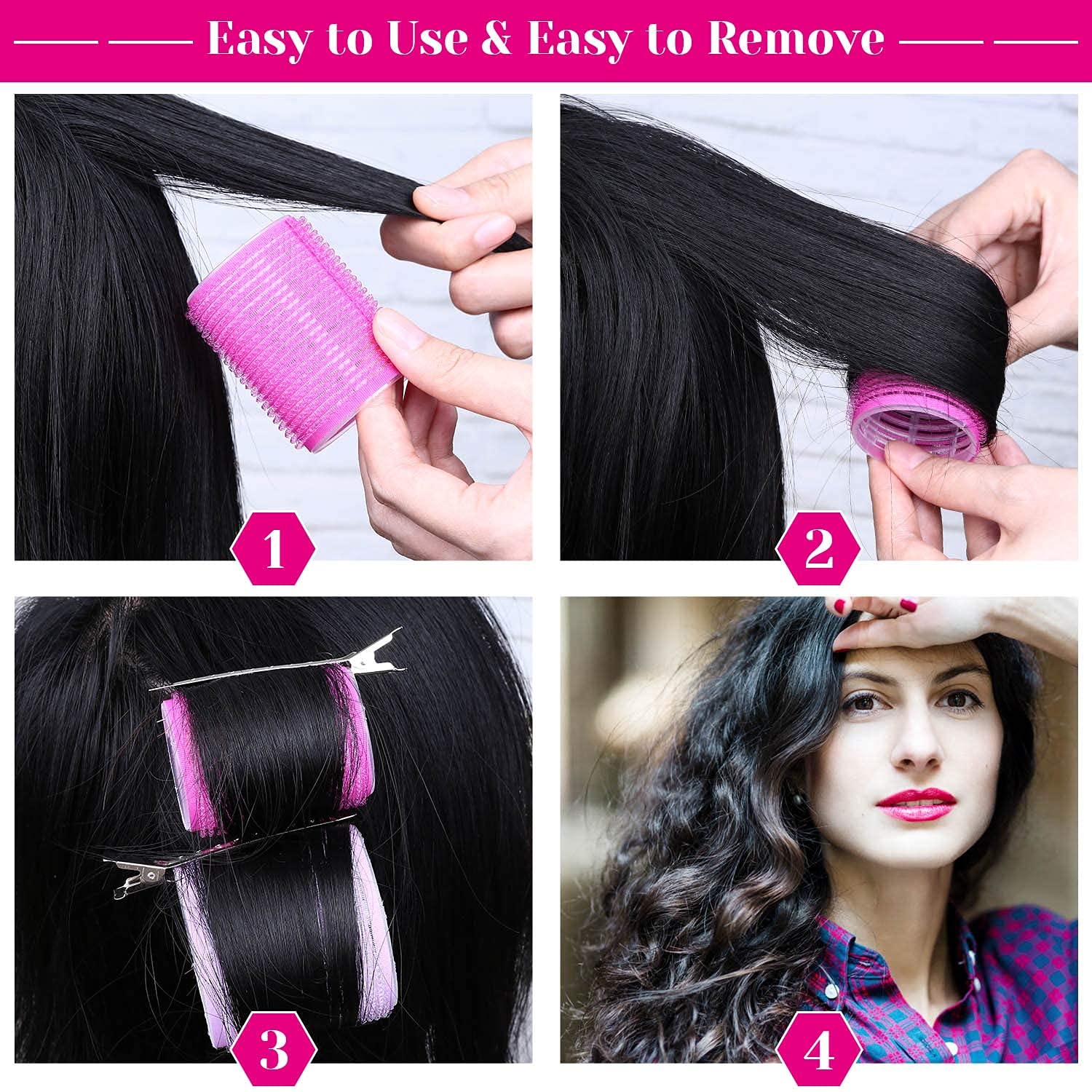 Hair Curlers Rollers, Cludoo 36Pcs Jumbo Big Hair Roller Sets with Stainless Steel Duckbill Clip, 2 Size Self Grip Hair Curlers Rollers for Long Medium Short Thick Fine Thin Hair Bangs Volume