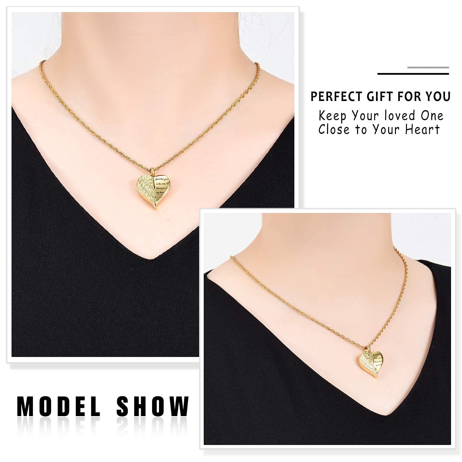 2PCS Cremation Jewelry Heart Horn Urn Necklaces for Ashes for Women Men