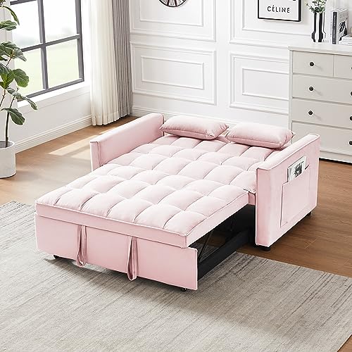 3 in 1 Loveseat Sofa with Pull Out Sleeper Couch Bed, Adjustable Backrest Functional 2 Seater Love Seat Sofa & Couch Convertible Sleep Futon Sofabed, Compact Living Room Upholstered Furniture Daybed