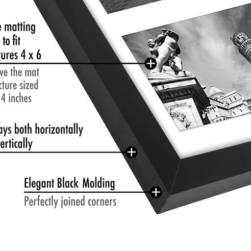 Americanflat 11x14 Collage Picture Frame in Black - Displays Five 4x6 Frame Openings or One 11x14 Frame Without Mat - Engineered Wood, Shatter Resistant Glass, Includes Hanging Hardware for Wall