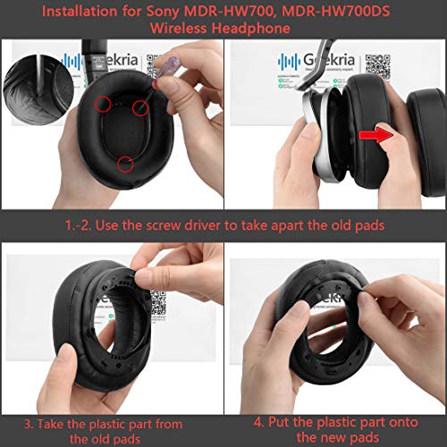 Geekria QuickFit Protein Leather Replacement Ear Pads for Sony MDR-HW700, MDR-HW700DS Wireless Headphones, Replacement Ear Cushion/Ear Cups/Ear Cover, Headset Earpads Repair Parts (Black)