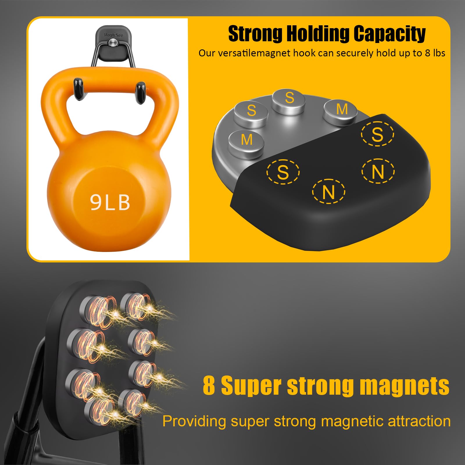 2 Pcs Large Heavy Duty Magnetic Hooks with Double Prong, Universal Fit Indoor Outdoor Strong Magnet Organizer Hangers with Rubber Coating Garage Cruise RV Workshop for Heavy Objects and Utility Tools