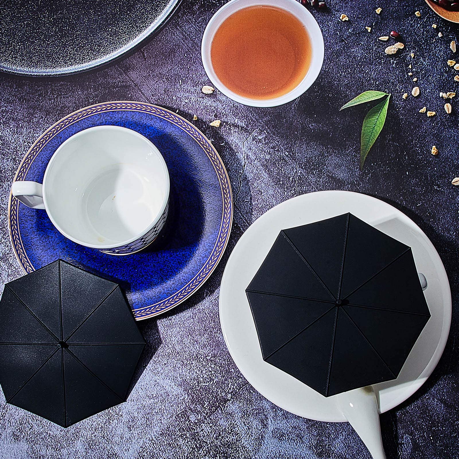 6 Pieces Silicone Cup Lids Umbrella Mug Cup Lid Covers Anti-Dust Silicone Glass Cup Covers Coffee Cup Suction Seal Lid Caps to Keep Drink Warm or Cold (Black)