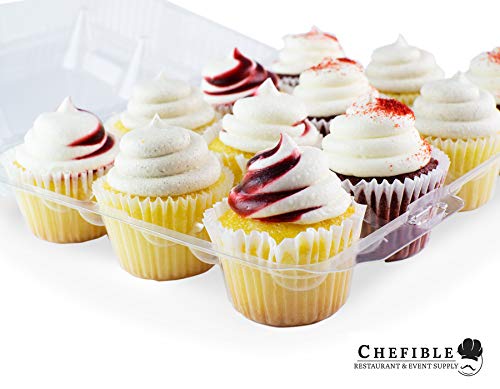 Chefible 12 Compartment Cupcake Container - Set of 4 | Plastic Disposable, Dozen Cavity, Cupcake Carrier with Secure High Top Design