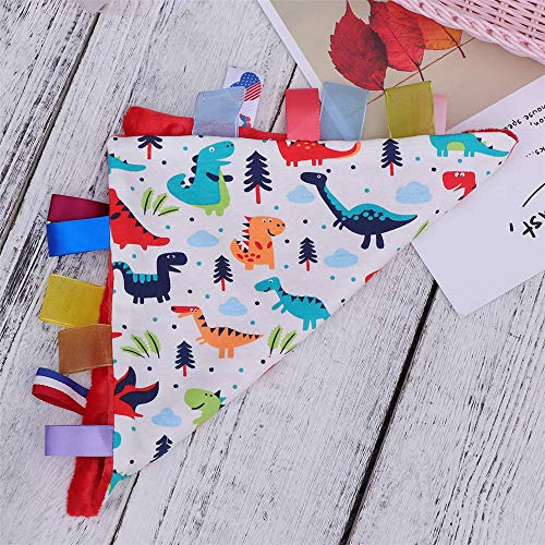G-Tree Baby Comfort Blanket with Tag, Multi-Coloured Dinosaurs Tag, FOMUNI Taggy Blanket - Red Textured Underside