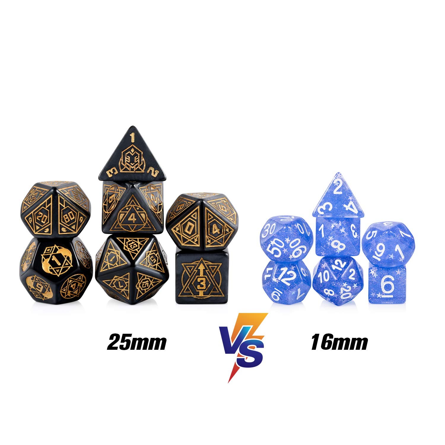 25mm Giant Polyhedral Dice Set D&D, DNDND Constellation Patterns DND Dice with Metal Tin for Role Playing Game Dungeons and Dragons (Black with Gold Number)