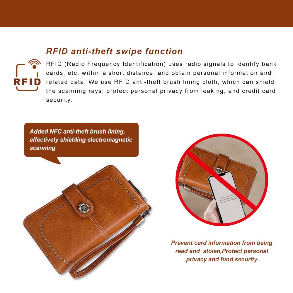 Chihutown Large Capacity RFID Blocking Leather Wallets, Women's Luxury Clutch, Credit Card Organizer with Wristlet