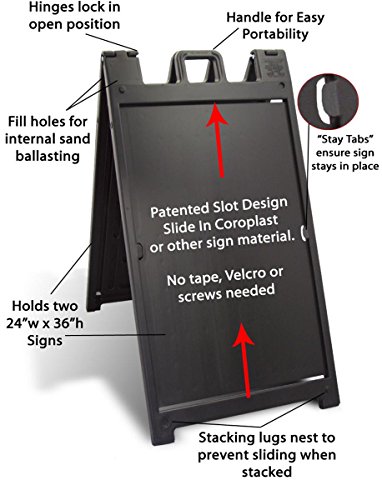 24 x 36 Signicade Black Plastic A-Frame Sandwich Board with Lenses, Double Sided Curb Sign for Outdoor Use