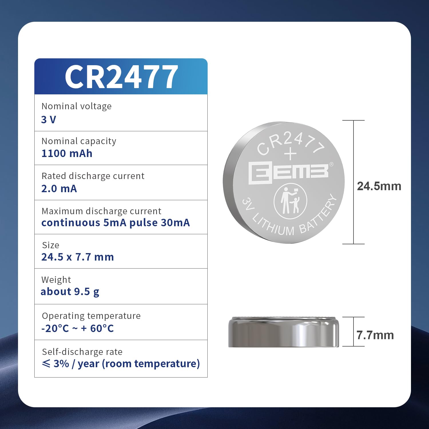 EEMB 5 Pack CR2477 Battery 3V Lithium Battery Button Coin Cell Batteries 2477 Battery DL2477, ECR2477 for Electronic Candle, Light, Remote Control, Key Fob, Alarm, Contact Sensor, Smart Devices…