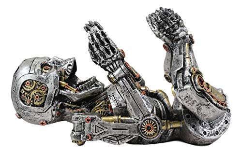 Ebros Steampunk Industrial Victorian Sci Fi Cyborg Robotic Terminator Skeleton Wine Bottle Holder Figurine with Painted Gearwork Clockwork and Mechanical Parts Party Hosting Skeletons Skulls Decor