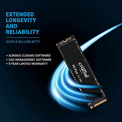Crucial P5 Plus 2TB PCIe Gen4 3D NAND NVMe M.2 Gaming SSD, up to 6600MB/s - CT2000P5PSSD8, Solid State Drive