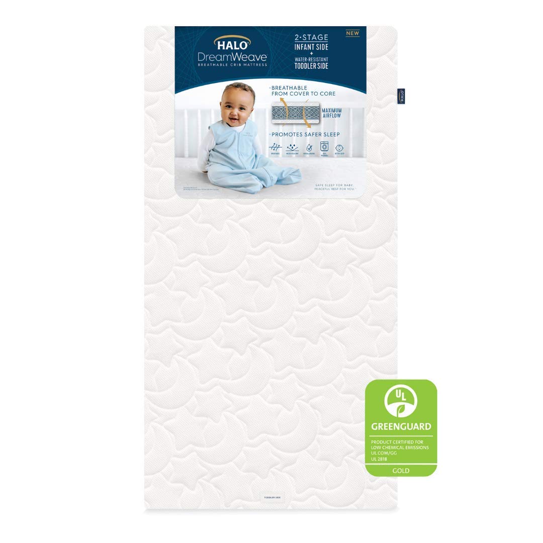 HALO DreamWeave Breathable Mesh Baby Crib Mattress and Aden + Anais Essentials Crib Sheets, White & Briar Rose