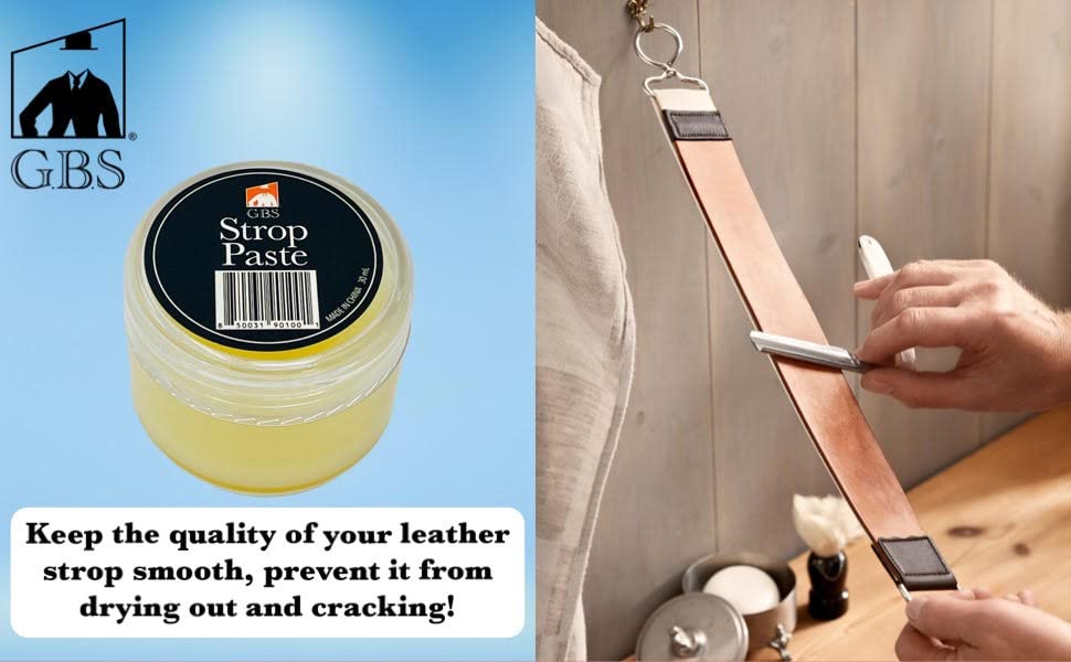 G.B.S Leather Strop 30ml Conditioning Paste Professional Hone and Sharpen your Shaving Razor, blade, knives, cutlery and tools- Leather Balm