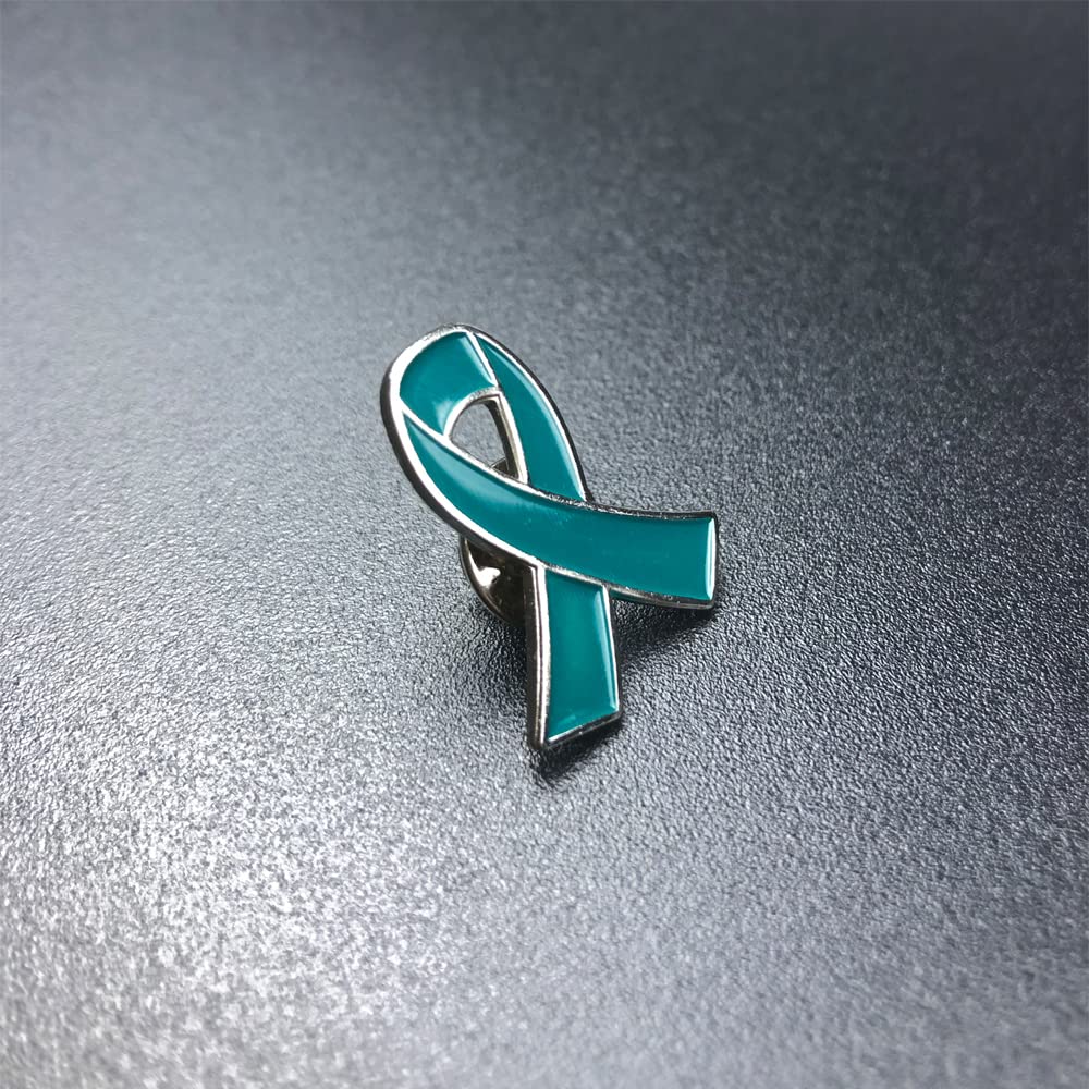 25pcs Teal Ribbon Awareness Lapel Pins Cervical Ovarian Cancer Awareness Products