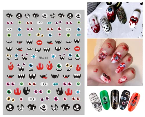 8 Sheets Halloween Nail Art Stickers Decals Self-Adhesive Pegatinas Uñas Cute Ghost Pumpkins Skull Spider Web Nail Supplies Nail Art Design Decoration Accessories