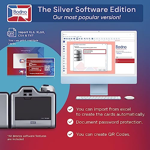 Bodno Fargo HDP5000 Dual Sided ID Card Printer & Complete Supplies Package with Silver Edition Software