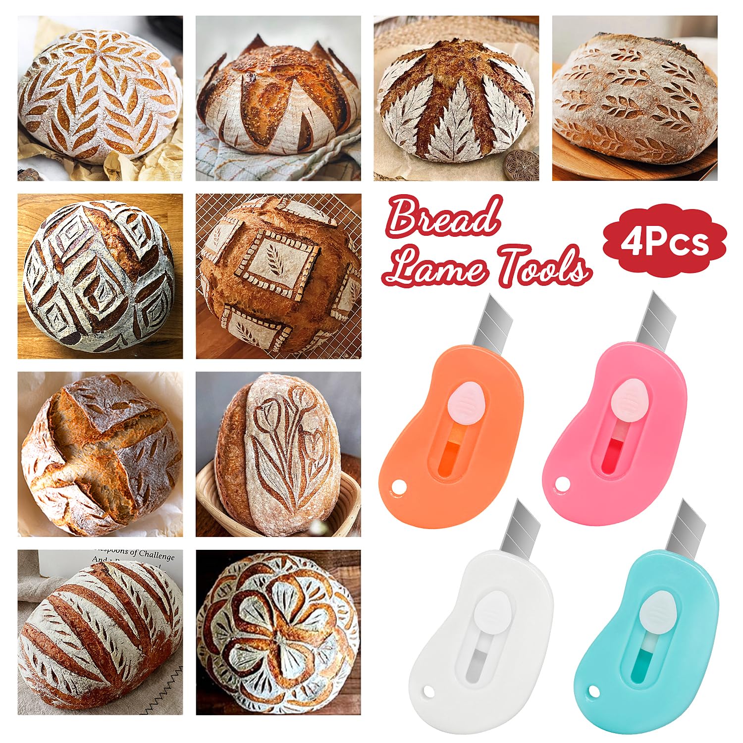 3PCS Bread Lame Dough Scoring Tool - Sourdough Lame Scoring Tool, Bread Dough Cutter Slashing Razor Tool,Slashing Tool Cutting Bread Scoring Tool for Sourdough Bread Baking - Scoring Patterns Booklet