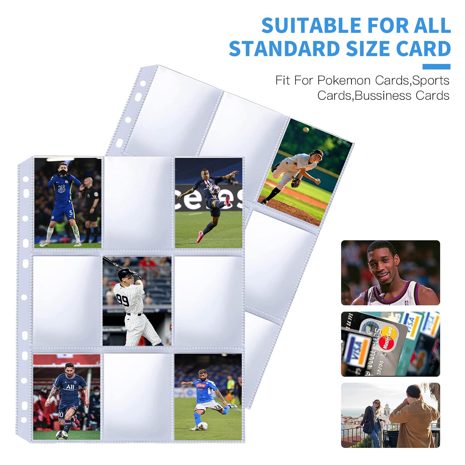 9 Pocket Card Sleeves ,Holds 3600 Cards ,Trading Card Binder Sleeves,High Quality Thickened,Card Binder Sleeves, 3 Ring 9 Pocket Pages for Sports Cards, Coupons, Game Cards,200 Pack