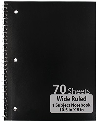 Emraw Single Subject Notebook Spiral with 70 Sheets of Wide Ruled White Paper - Set Includes: Red, Black, Purple, & Blue Covers (4 Pack)