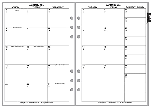 2023 Weekly & Monthly Planner for A5 Size notebooks by FiloFax, Kikki-K, and Others. 1 Page Per Week, 2 Pages Per Month, Week Starts on Monday. Style A, Without Lines.