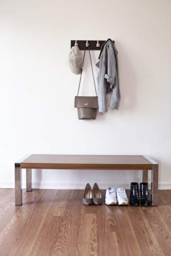 Hickory Hardware Hook Rack for Coats, Hats, Keys, Towels, Purses and More, Easily Mounted on Walls & Doors, Decorative Heavy Duty Hook Rail, 4 Hooks, Cocoa Wood Grain with Satin Nickel Finish