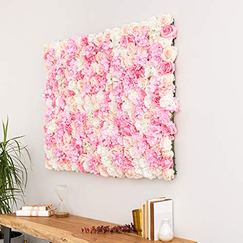 Flower Wall Decor 3D Flower Wall Panel Silk Flowers for Wedding Backdrop, Bridal Shower, Event, Baby Girls Room, Nursery, Home Decor, Pink Wall Decor (Rose and Hydrangea Premium Silk Flowers)