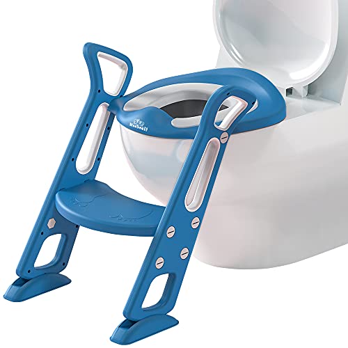 Potty Training Toilet Seat with Step Stool Ladder for Kids and Toddler, Sturdy Potty with Ladder for Boys and Girls by BlueSnail (Blue Upgrade PU Cushion)