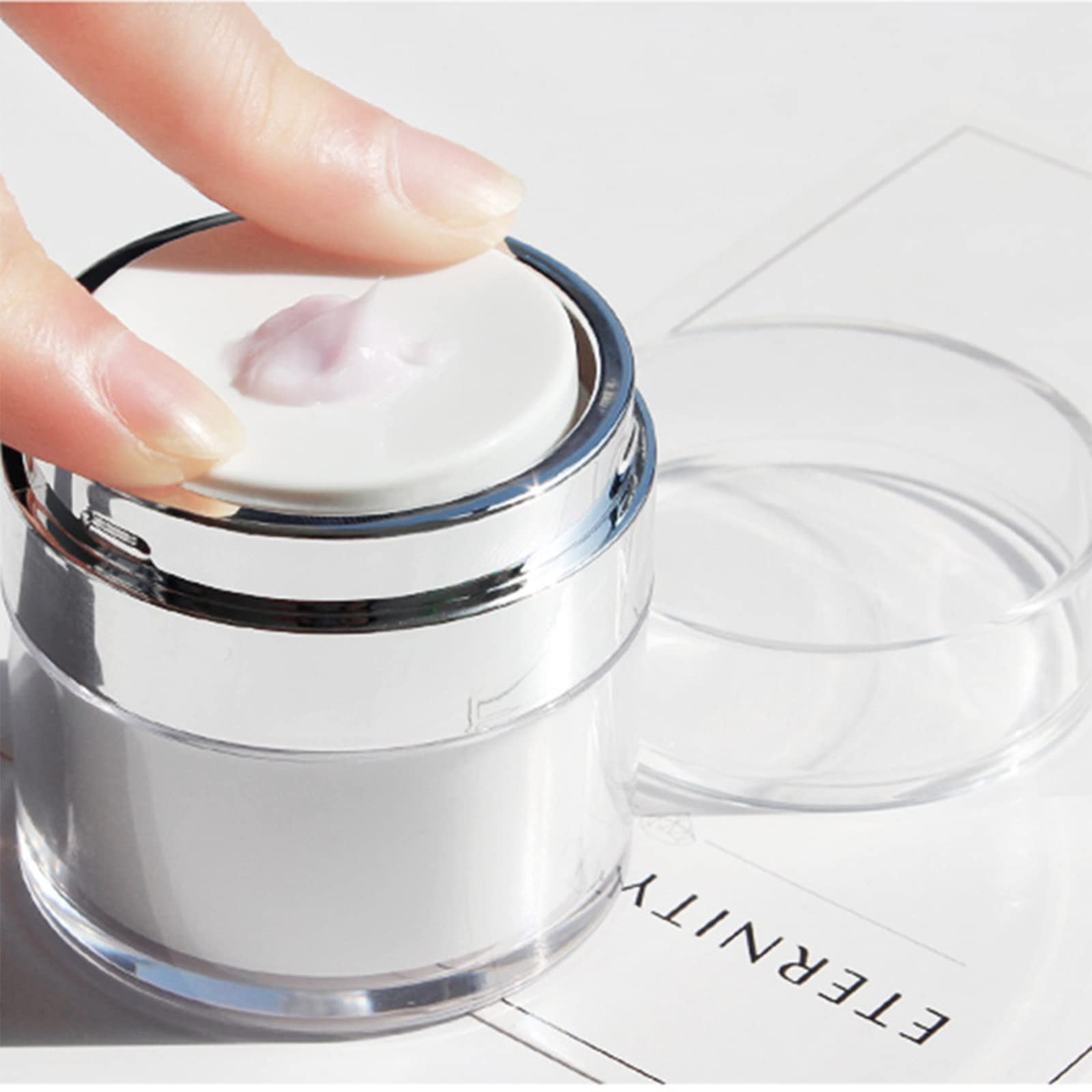 3Pcs Cream Jar Vacuum Bottle, 15/30/50 ML Refillable Portable Airless Pump Bottles, Makeup Lotion Travel Container Push Down Pump Dispenser (15ML - 3Pcs)