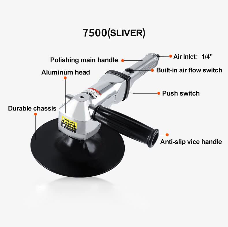 7-Inch Pneumatic Sander Heavy Duty Wet Air Sander/Polisher,Lightweight at 5.47 lbs,Adjustable Speed Up to 2500rpm Pneumatic Polisher Hand Sanding Tool