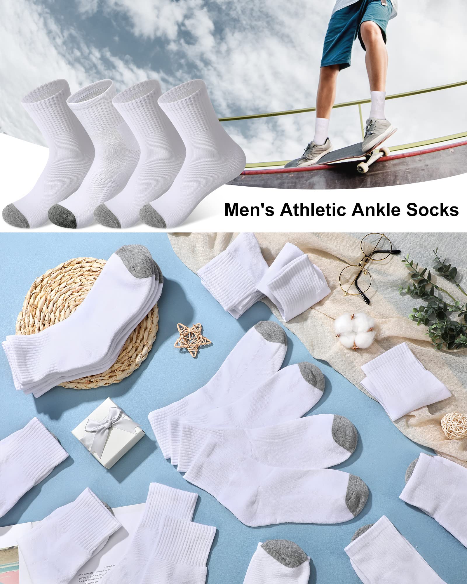 32 Pairs Men Cotton Socks Bulk 9-12 Athletic Ankle Socks Thick Cushion Socks for Men Women Homeless (Black)