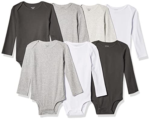 Carter's baby girls 7-pack Long Sleeve Bodysuits Shirt, White/Grey, 24 Months US