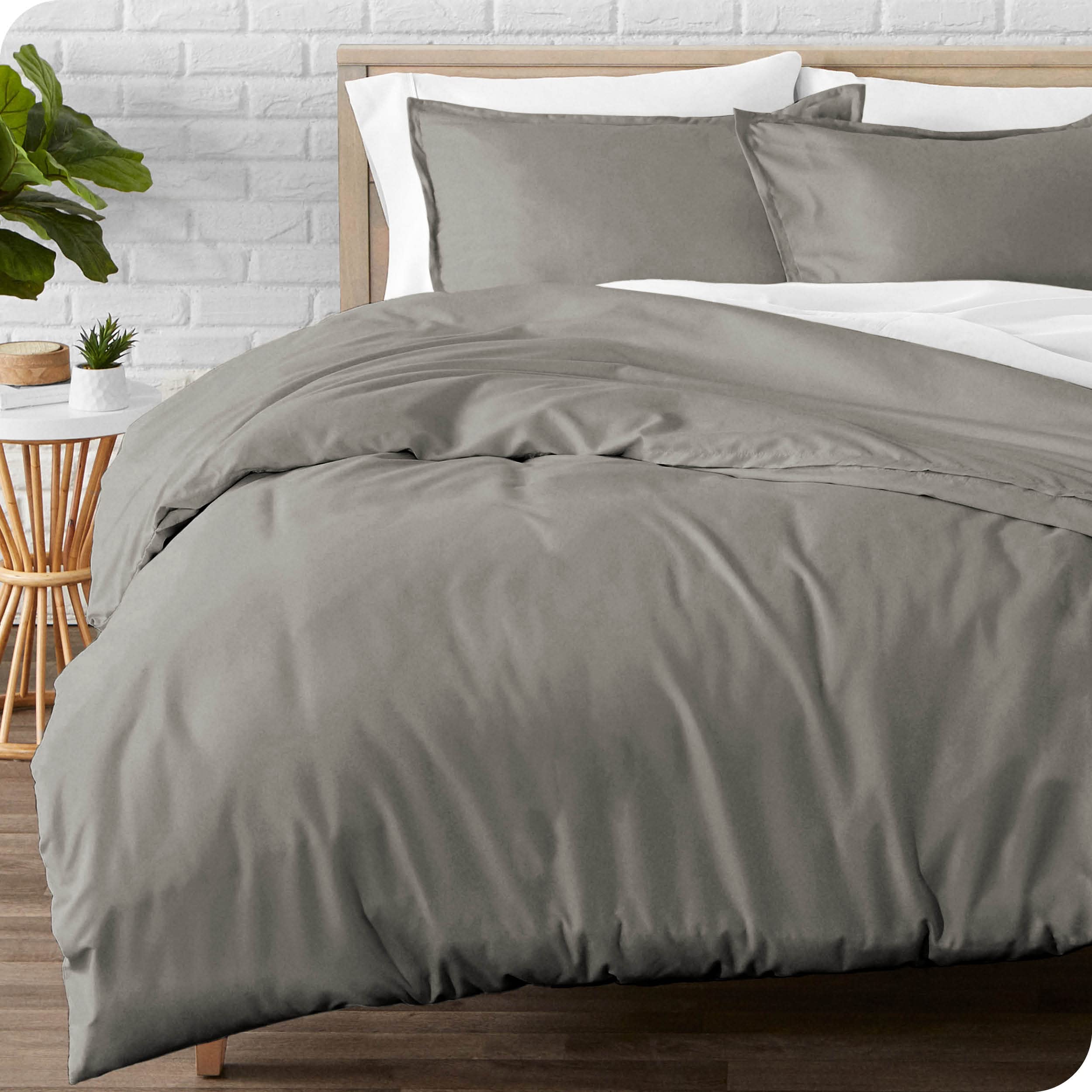 Bare Home Flannel Sheet Set with Flannel Duvet Set Bundle (Queen, Light Grey)
