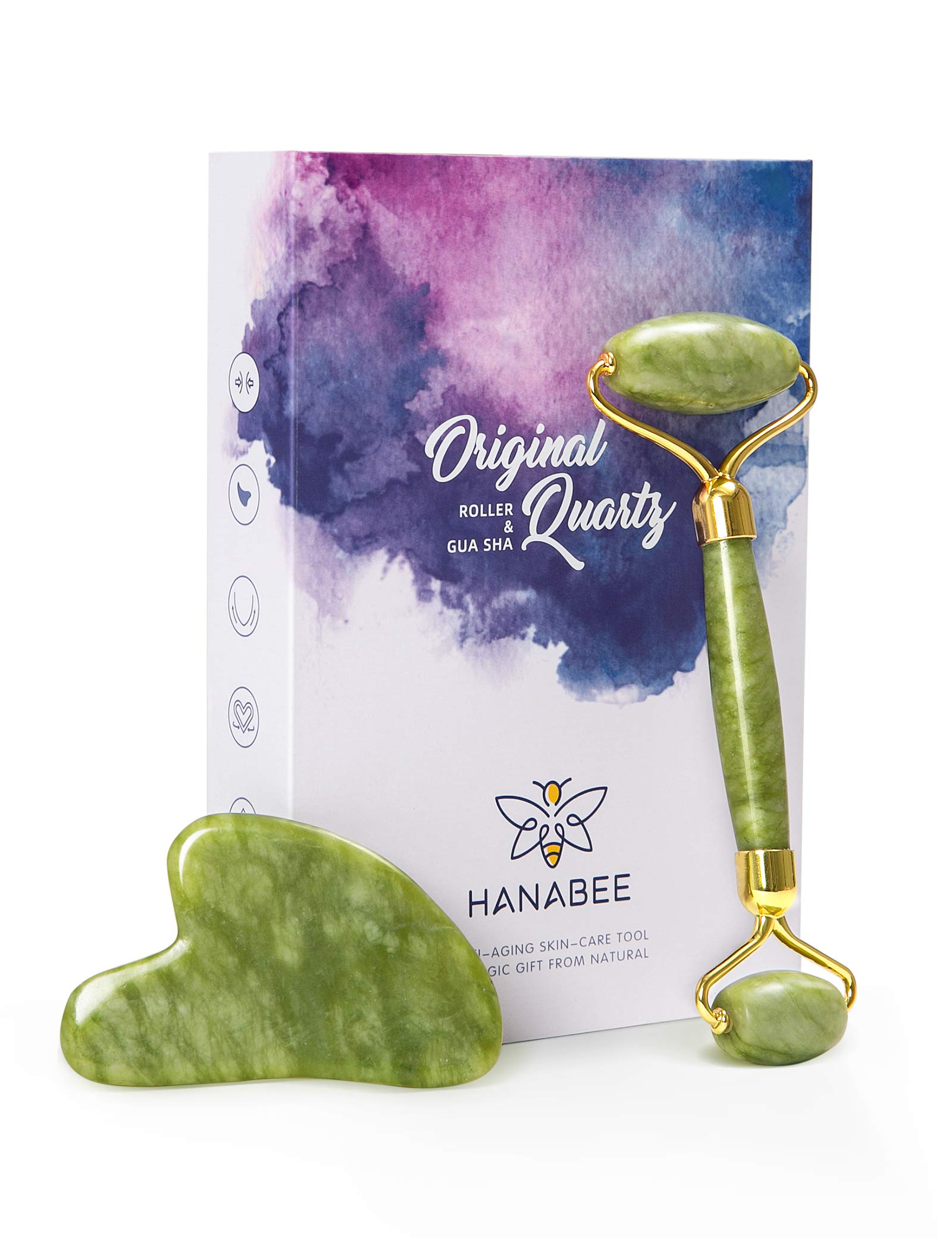 HANABEE Authentic Jade Roller for Face Gua Sha Facial Tools Face Roller Skin Care Facial Roller for Puffiness -Jade