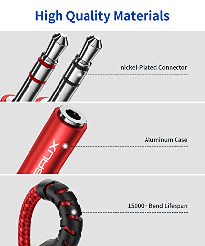 JSAUX Headset Splitter Cable for PC, 3.5mm Headphone Splitter Mic and Audio Y Splitter Jack, Female to 2 Male Adapter for Game-Red