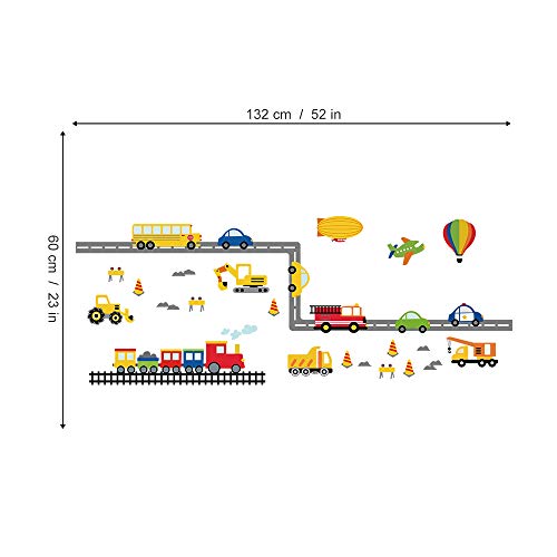 decalmile Construction Transportation Wall Decals Car Truck Plane Boys Wall Stickers Kids Bedroom Baby Nursery Playroom Wall Decor
