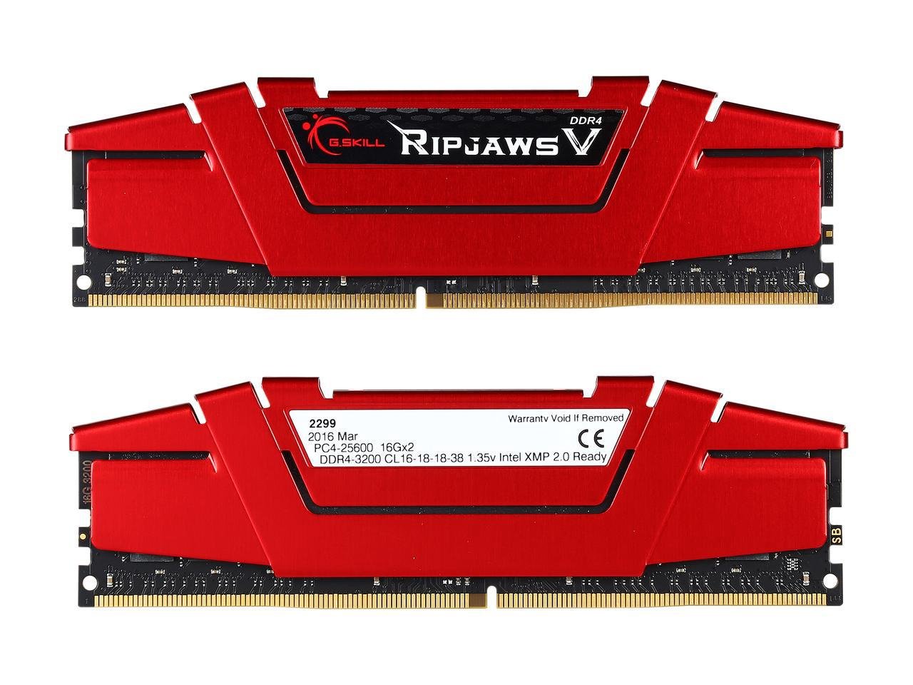G.Skill Ripjaws V Series 32GB (2 x 16GB) 288-Pin DDR4 SDRAM DDR4 3200 (PC4 25600) Memory Kit Model F4-3200C16D-32GVR